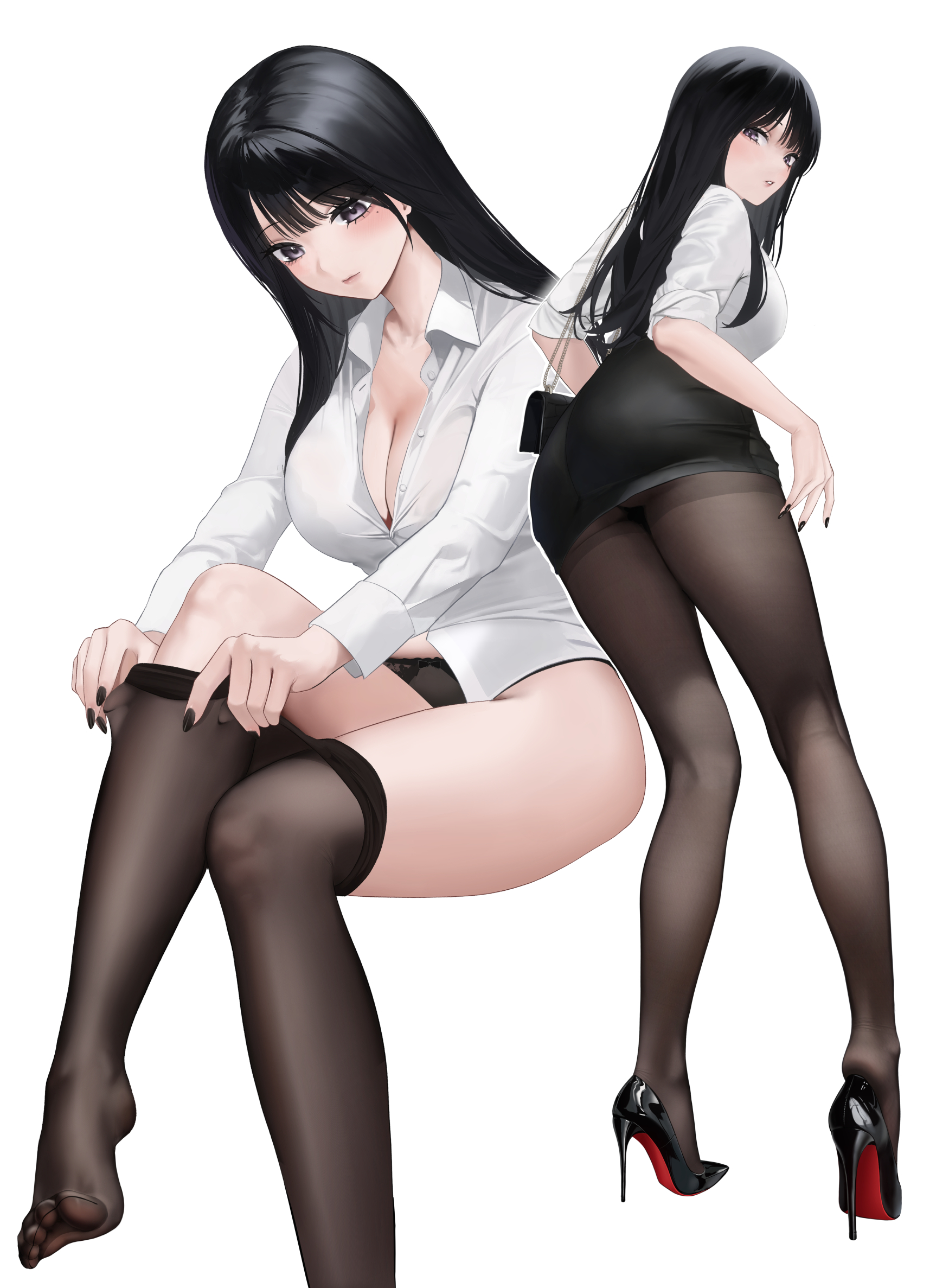 ebi (ebimon0) ass bra dress shirt heels open shirt pantsu pantyhose see through skirt lift ...